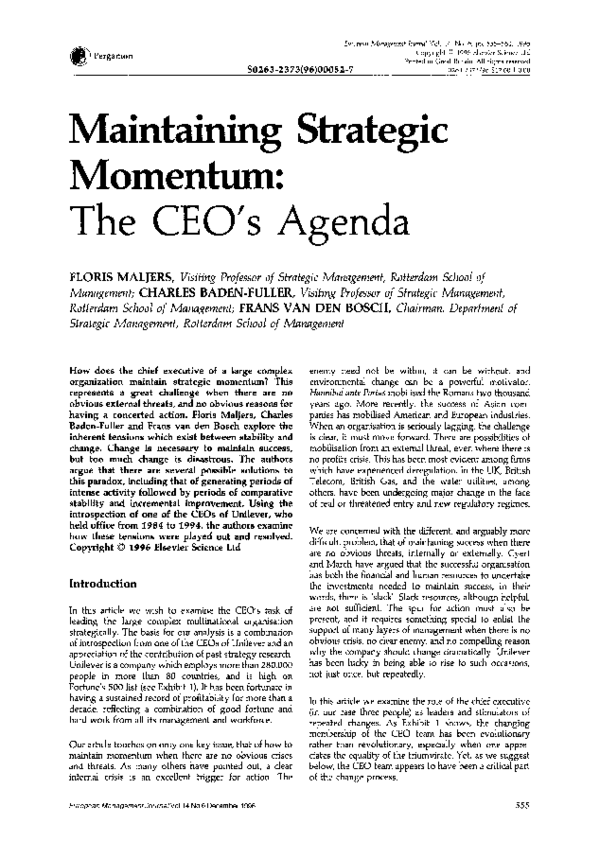 (PDF) Maintaining strategic momentum: The CEO's agenda