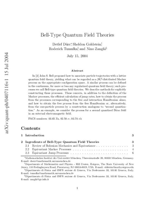 (PDF) Bell-type quantum field theories