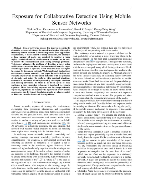 (PDF) Exposure for collaborative detection using mobile sensor networks
