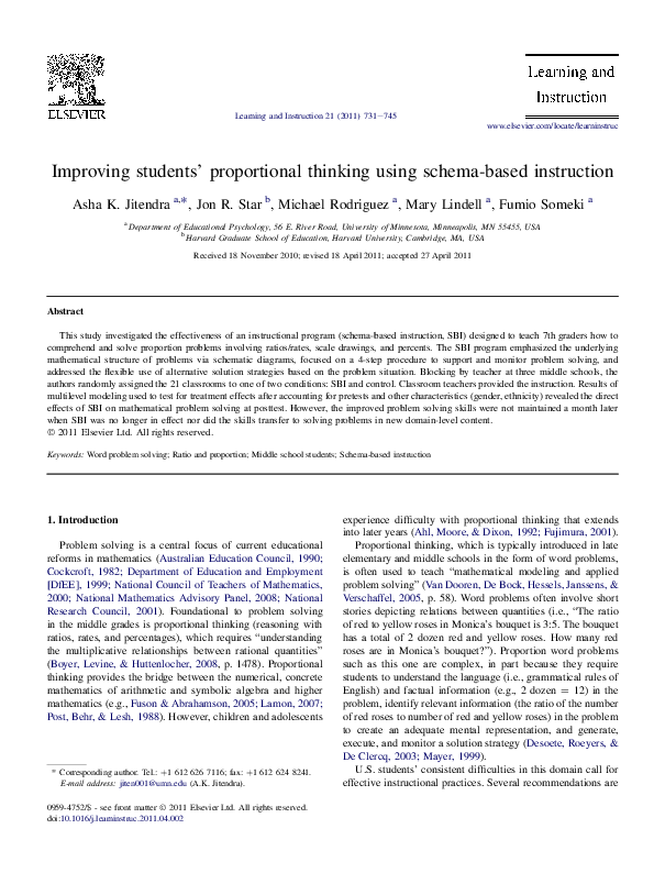 (PDF) Improving students’ proportional thinking using schema-based instruction