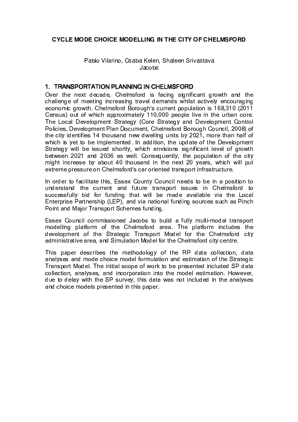 (PDF) CYCLE MODE CHOICE MODELLING IN THE CITY OF CHELMSFORD
