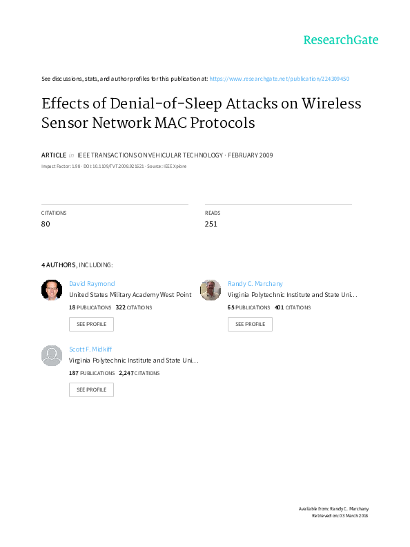 (PDF) Effects of Denial-of-Sleep Attacks on Wireless Sensor Network MAC Protocols Effects of ...