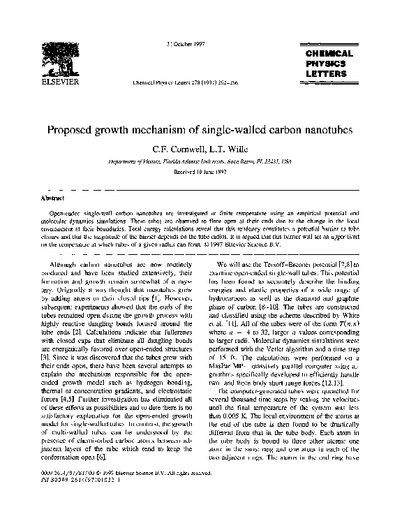 (PDF) Proposed growth mechanism of single-walled carbon nanotubes | Luc Wille - Academia.edu