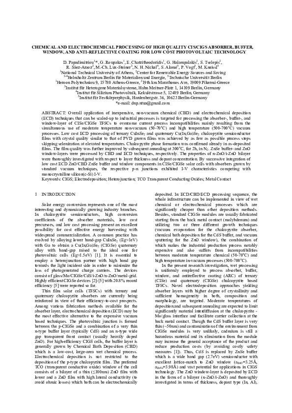 (PDF) ECD processing of Quality CuInSe2 and Cu(In,Ga)Se2 Thin Films and ...