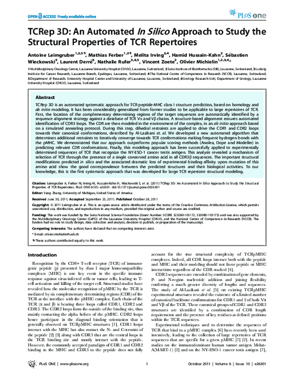 (PDF) TCRep 3D: An Automated In Silico Approach to Study the Structural ...