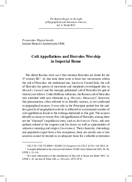 (PDF) Cult Appellations and Hercules Worship in Imperial Rome