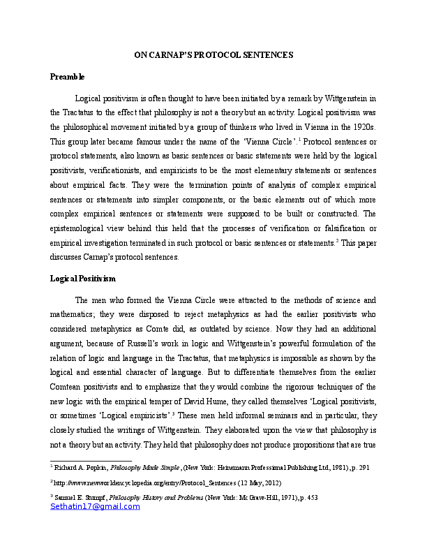 (DOC) ON CARNAP'S PROTOCOL SENTENCES