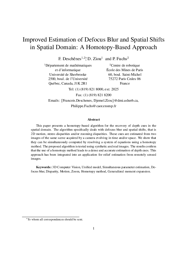 (PDF) Improved estimation of defocus blur and spatial shifts in spatial domain: a homotopy-based ...