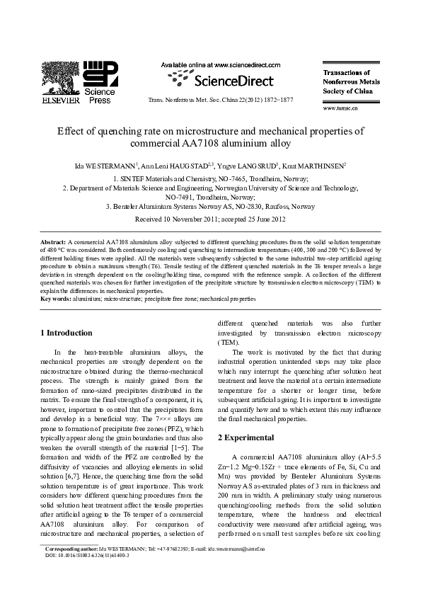 (PDF) Effect of quenching rate on microstructure and mechanical properties of commercial AA7108 ...