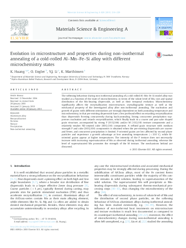 Pdf Evolution In Microstructure And Properties During Non Isothermal Annealing Of A Cold
