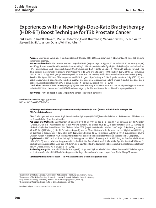 (PDF) Experiences with a New High-Dose-Rate Brachytherapy (HDR-BT ...