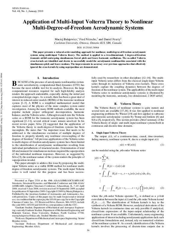 (PDF) Application of Multi-Input Volterra Theory to Nonlinear Multi-Degree-of-Freedom ...