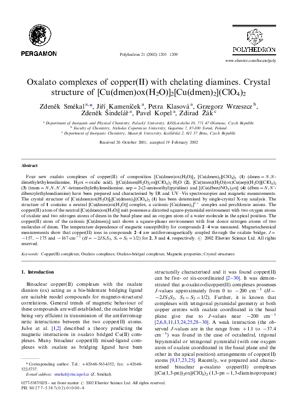 (PDF) Oxalato complexes of copper(II) with chelating diamines. Crystal ...