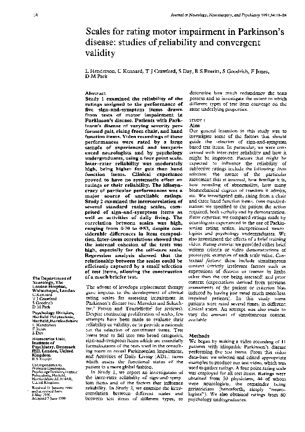 (PDF) Scales for rating motor impairment in Parkinson's disease ...