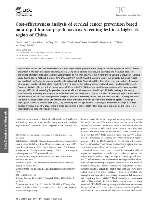 (PDF) Cost-effectiveness analysis of cervical cancer prevention based ...