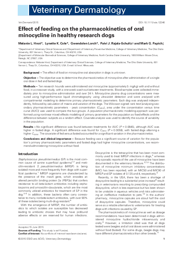 (PDF) Effect of feeding on the pharmacokinetics of oral minocycline in ...