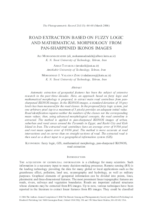 (PDF) Road extraction based on fuzzy logic and mathematical morphology from pan-sharpened ikonos ...