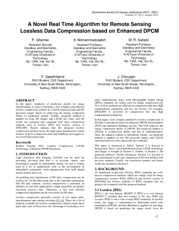 (PDF) A Novel Real Time Algorithm for Remote Sensing Lossless Data Compression based on Enhanced ...