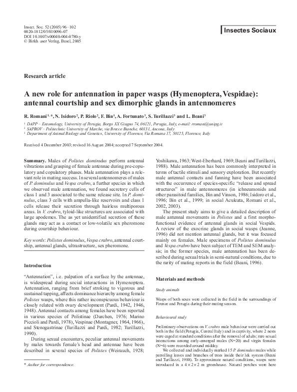 (PDF) A new role for antennation in paper wasps (Hymenoptera,Vespidae ...