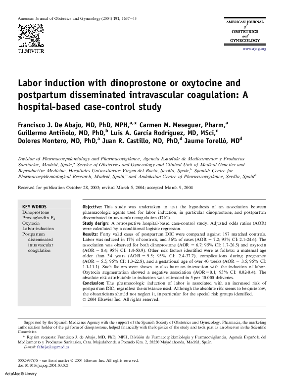 (PDF) Labor induction with dinoprostone or oxytocine and postpartum ...