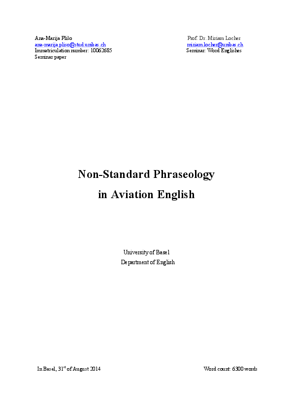 Non-Standard Phraseology in Aviation English
