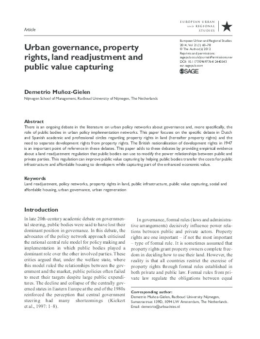 (PDF) Urban governance, property rights, land readjustment and public ...