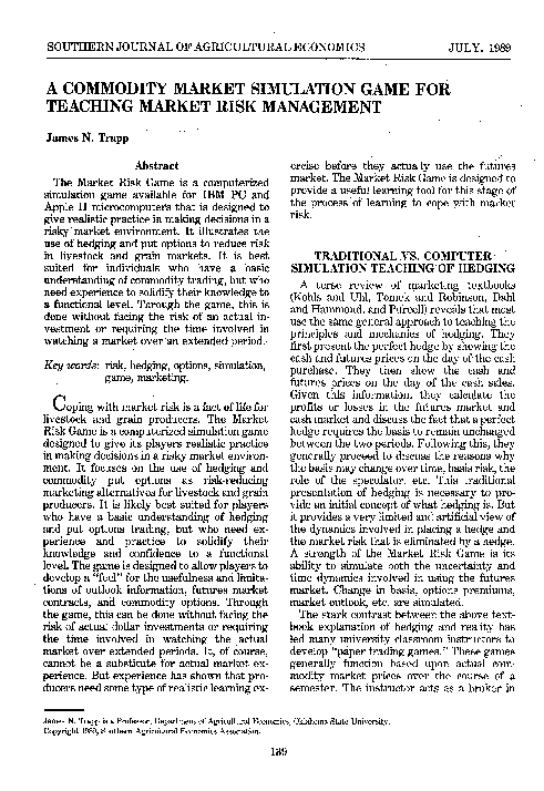 (PDF) A Commodity Market Simulation Game for Teaching Market Risk ...