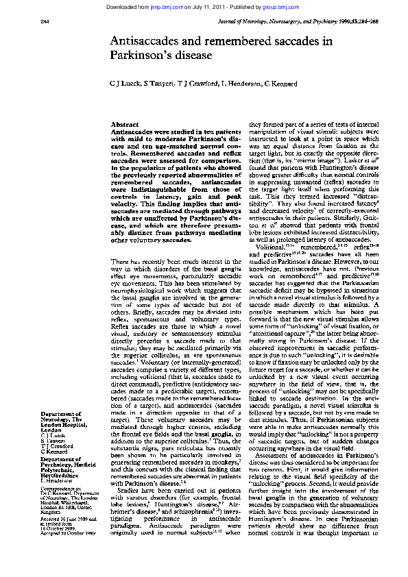 (PDF) Antisaccades and remembered saccades in Parkinson's disease