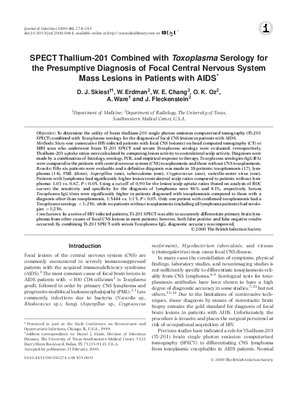 (PDF) SPECT Thallium-201 Combined with Toxoplasma Serology for the ...