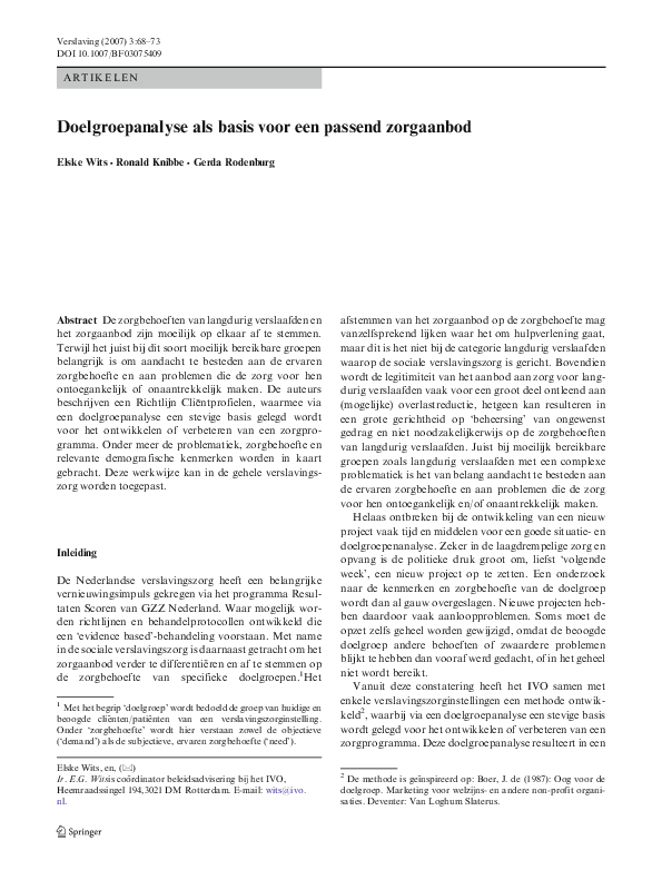 (PDF) Doelgroepanalyse als basis voor een passend zorgaanbod