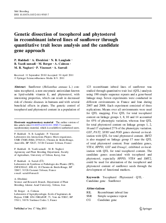 (PDF) Genetic dissection of tocopherol and phytosterol in recombinant inbred lines of sunflower ...