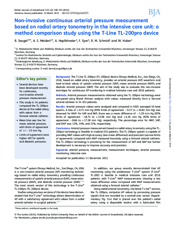 (PDF) Non-invasive continuous arterial pressure measurement based on ...