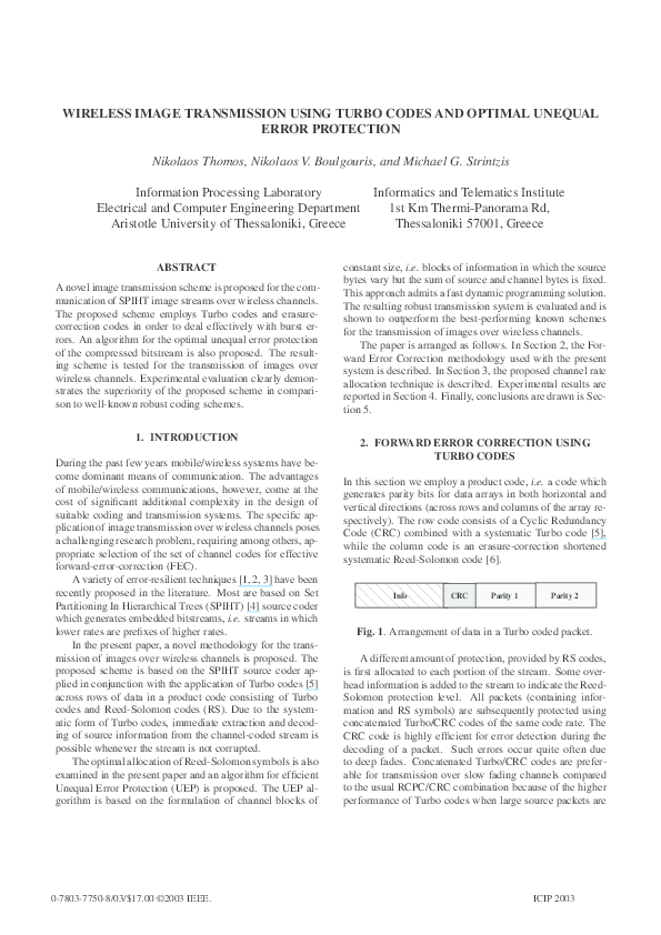 Pdf Wireless Image Transmission Using Turbo Codes And Optimal Unequal