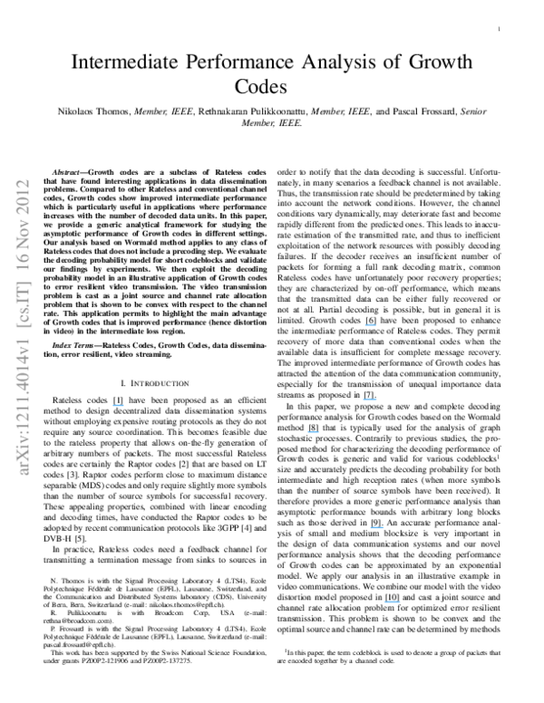 (PDF) Intermediate Performance Analysis of Growth Codes