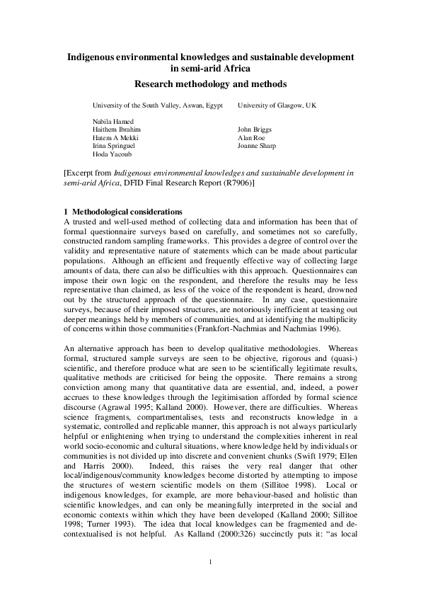 (PDF) Indigenous environmental knowledges and sustainable development ...