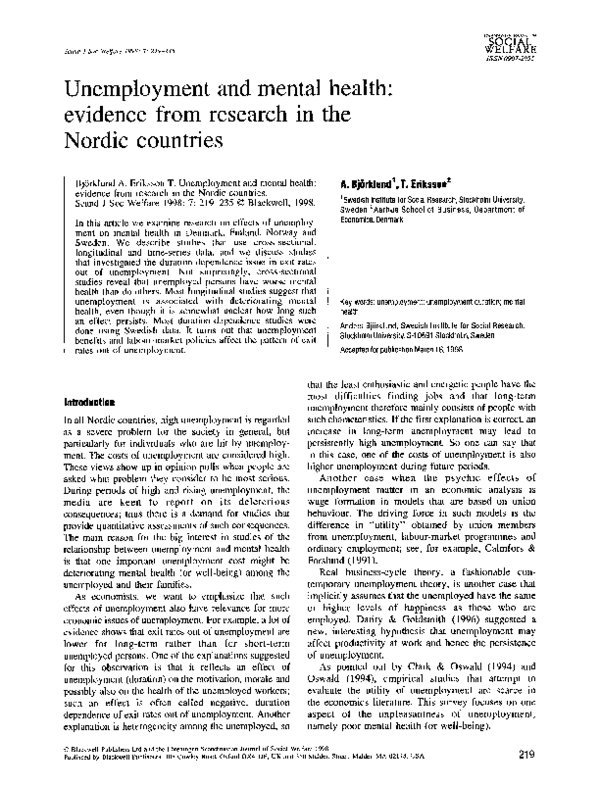 (PDF) Unemployment and mental health: evidence from research in the ...