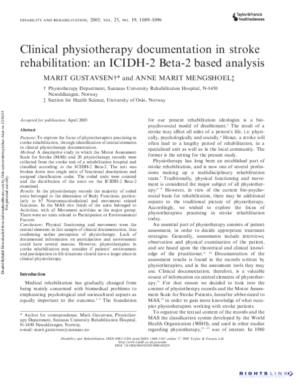 (PDF) Clinical physiotherapy documentation in stroke rehabilitation: an ...