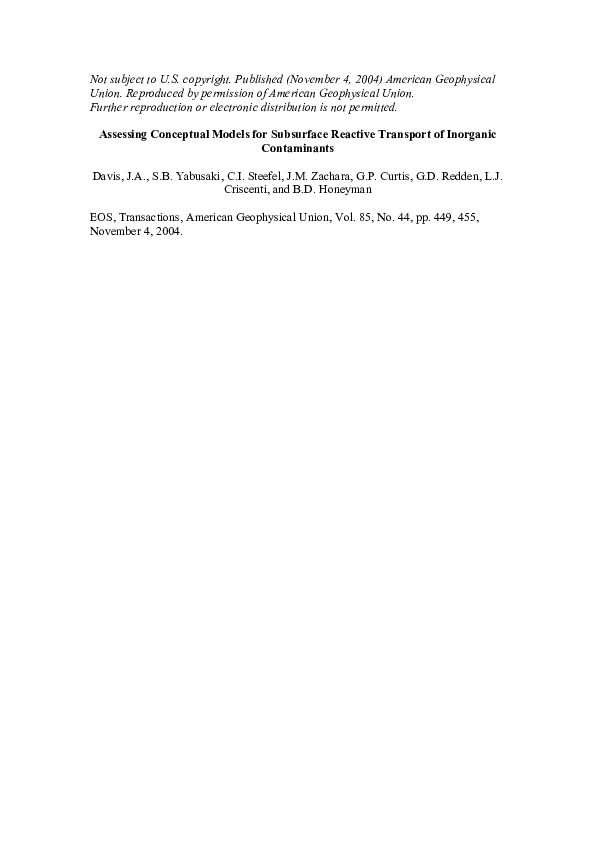 (PDF) Assessing conceptual models for subsurface reactive transport of inorganic contaminants