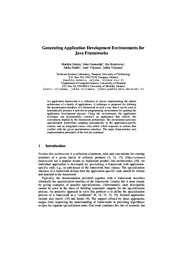 (PDF) Generating Application Development Environments for Java Frameworks