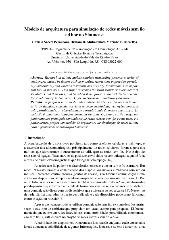 (PDF) Modelo de Arquitetura para Simulação de redes móveis sem fio ad ...