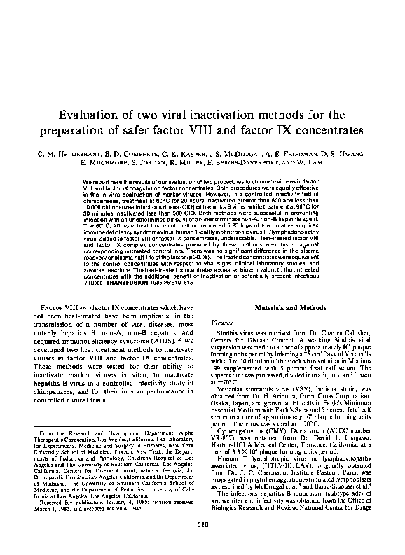 (PDF) Evaluation of two viral inactivation methods for the preparation ...