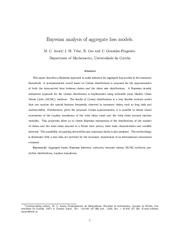 (PDF) BAYESIAN ANALYSIS OF AGGREGATE LOSS MODELS
