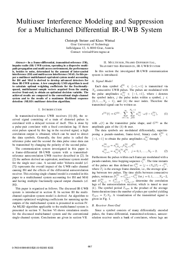 (PDF) Multiuser Interference Modeling and Suppression for a Multichannel Differential IR-UWB System