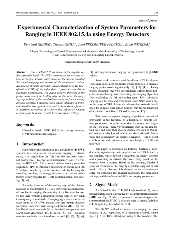 (PDF) Experimental characterization of system parameters for ranging in IEEE 802.15. 4a using ...