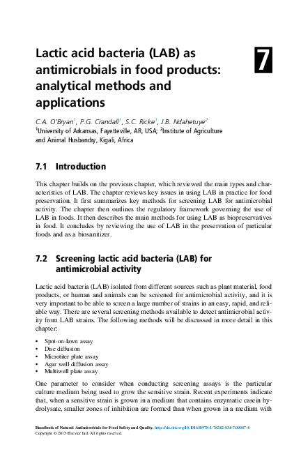 (PDF) Lactic acid bacteria (LAB) as antimicrobials in food products ...
