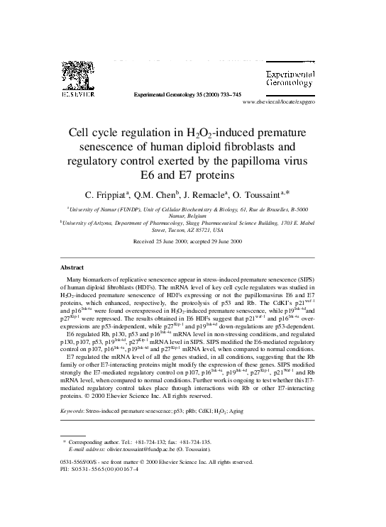 (PDF) Cell cycle regulation in H2O2-induced premature senescence of ...