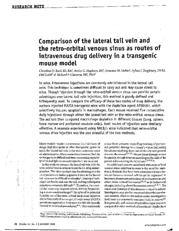 (PDF) Comparison of the lateral tail vein and the retro-orbital venous ...