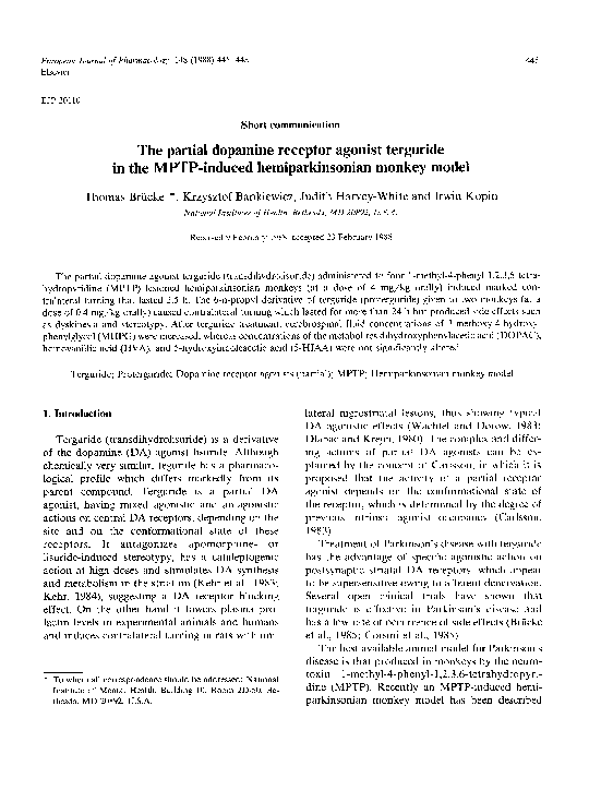 (PDF) The partial dopamine receptor agonist terguride in the MPTP ...