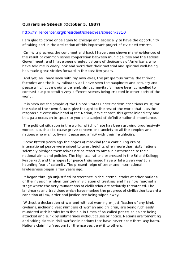 Quarantine Speech 1937