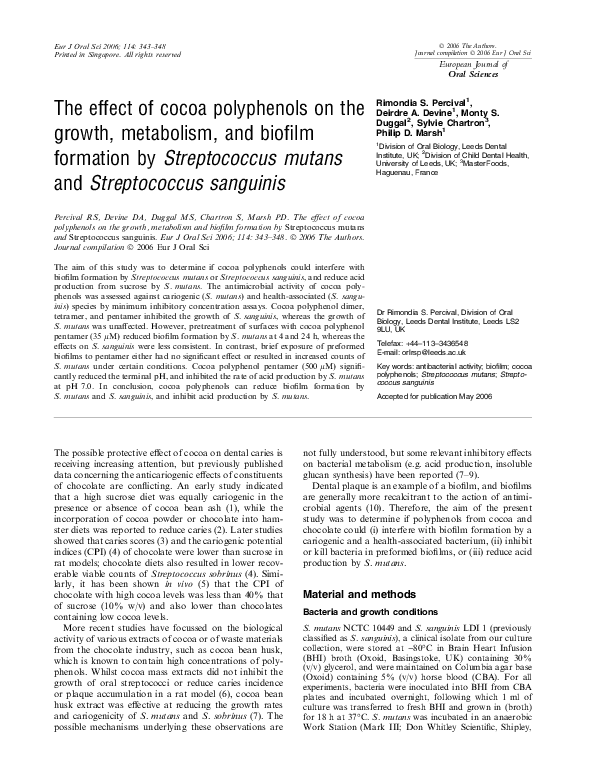 (PDF) The effect of cocoa polyphenols on the growth, metabolism, and biofilm formation by ...